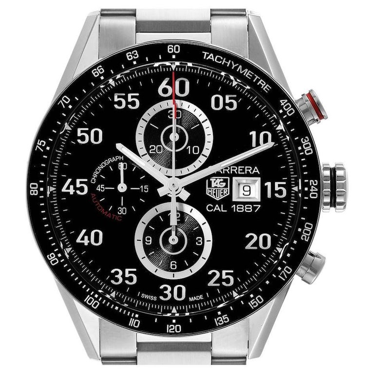 Montre chronographe Carrera Tag Heuer en acier avec cadran noir pour ...