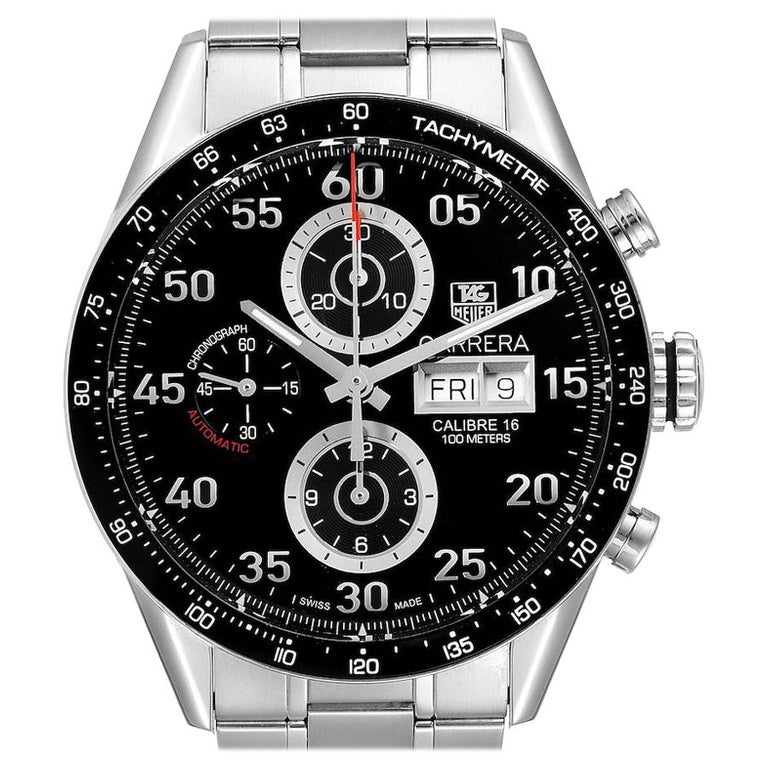 TAG Heuer Carrera Day Date Chronograph Steel Mens Watch CV2A10 Box Card ...