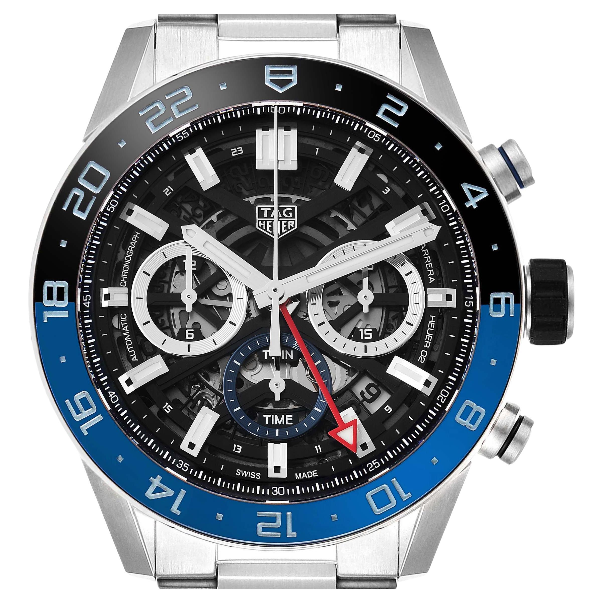 Tag Heuer Carrera GMT Batman Bezel Steel Mens Watch CBG2A1Z Box Card ...