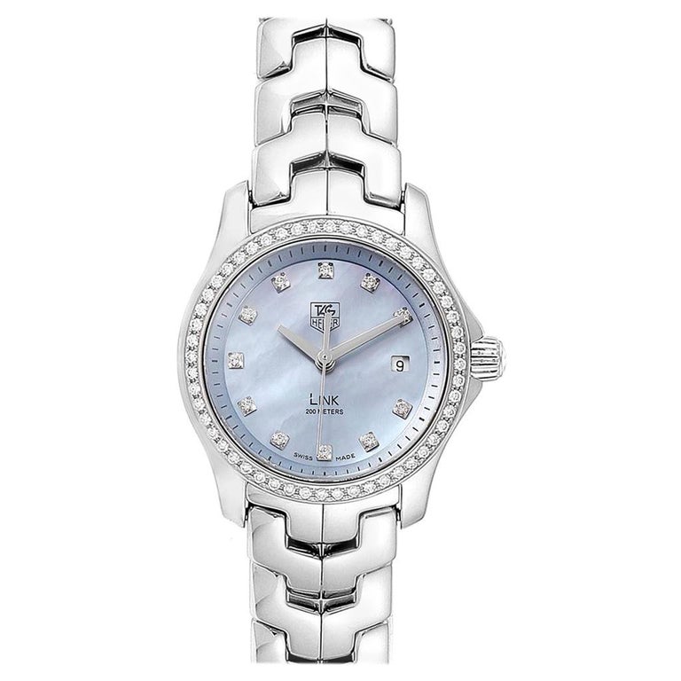 Tag Heuer Link Blue Mother Of Pearl Diamond Ladies Watch Wjf131f For