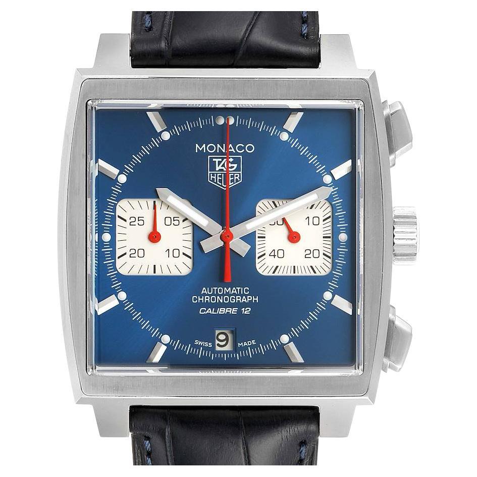 TAG Heuer Monaco Chronograph Blue Dial Men's Watch CAW211P Box Card For ...