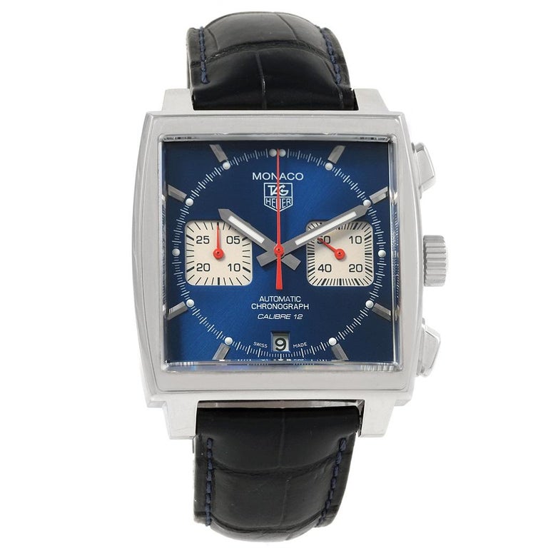 TAG Heuer Monaco Calibre 12 Blue Dial Black Strap Men’s Watch CAW2111 ...