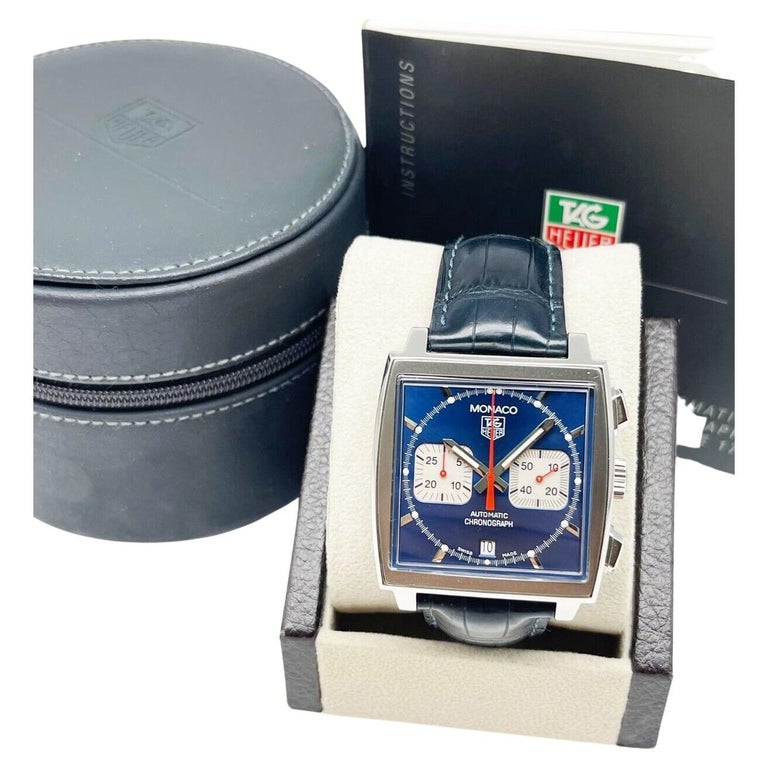TAG Heuer Monaco CW2113-0 Autochrono Blue Dial Steel Leather Box ...