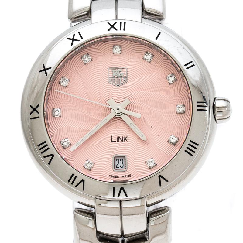 Tag Heuer Pink Stainless Steel Diamonds Link WAT1313 Women's Wristwatch ...