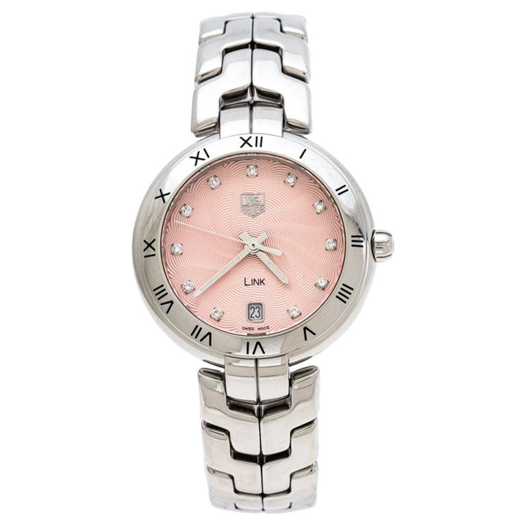 Tag Heuer Pink Stainless Steel Diamonds Link WAT1313 Women's Wristwatch ...