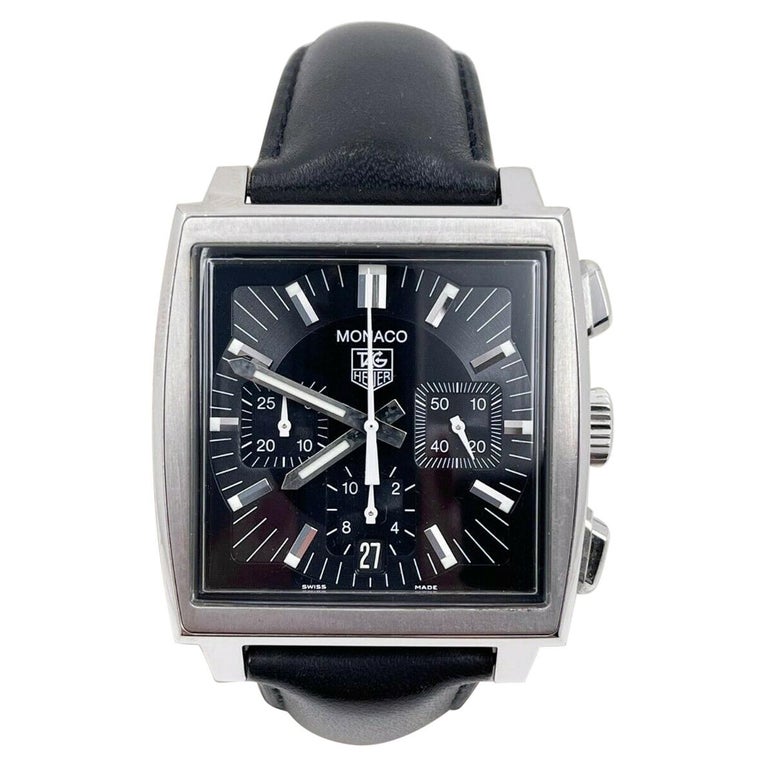 Tag Monaco Chronograph CW2111 Stainless Steel Leather Strap at 1stDibs