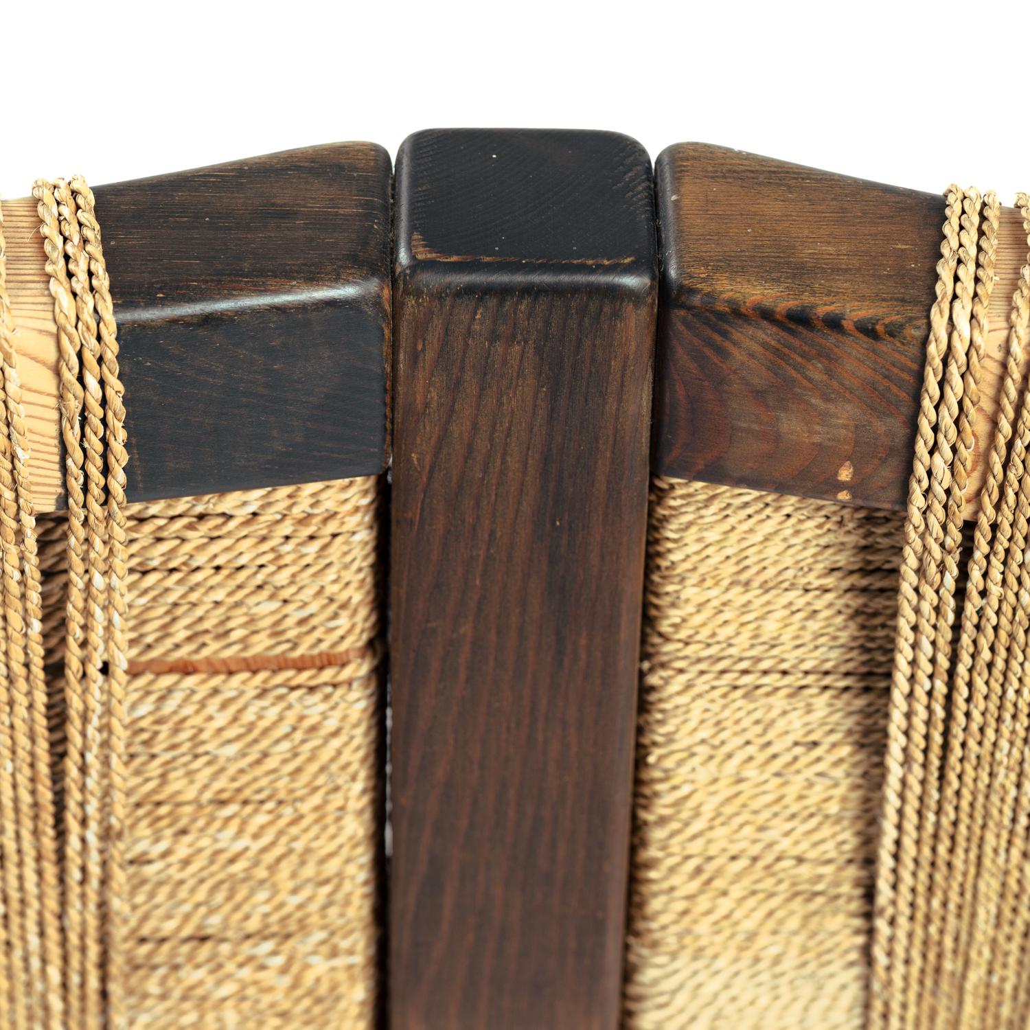 woven paper rope highback sofa Tage Poulsen pine wood bench, 1970s For ...
