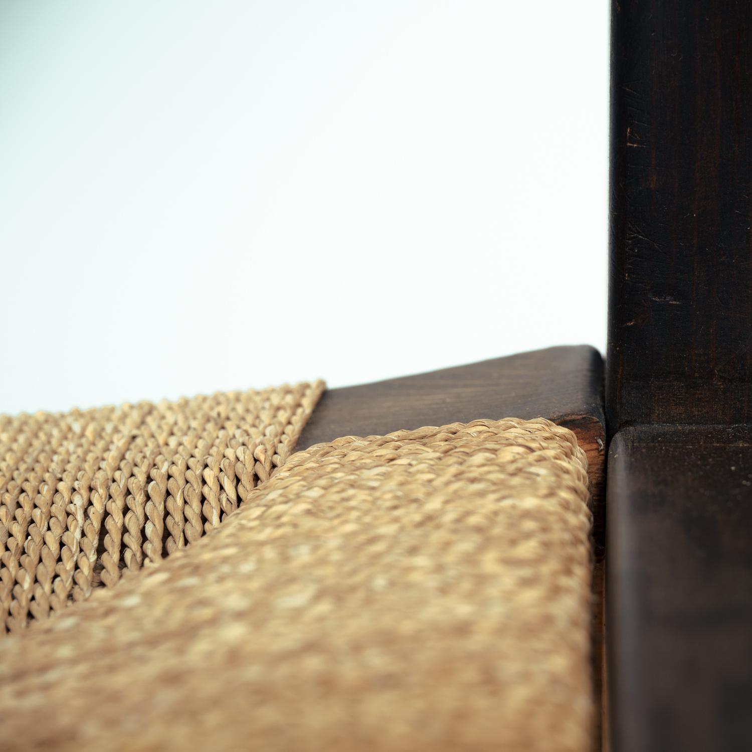 woven paper rope highback sofa Tage Poulsen pine wood bench, 1970s For ...