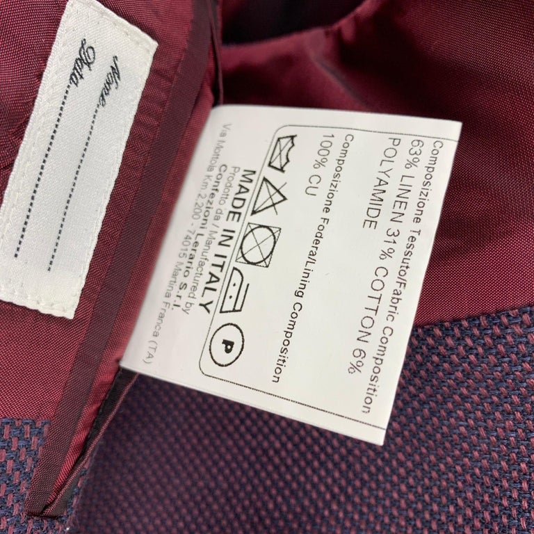 TAGLIATORE Size 38 Navy and Burgundy Woven Linen Blend Vest For Sale at ...