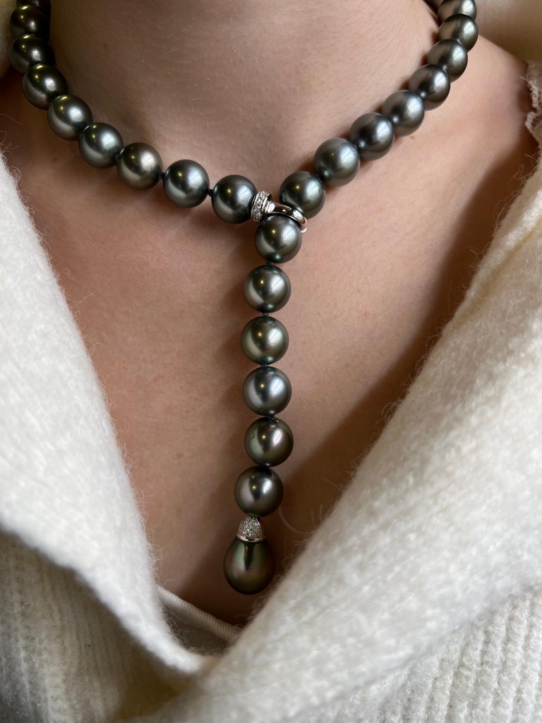 Tahiti Cultured Pearls and Diamonds White Gold Adjustable Necklace For ...