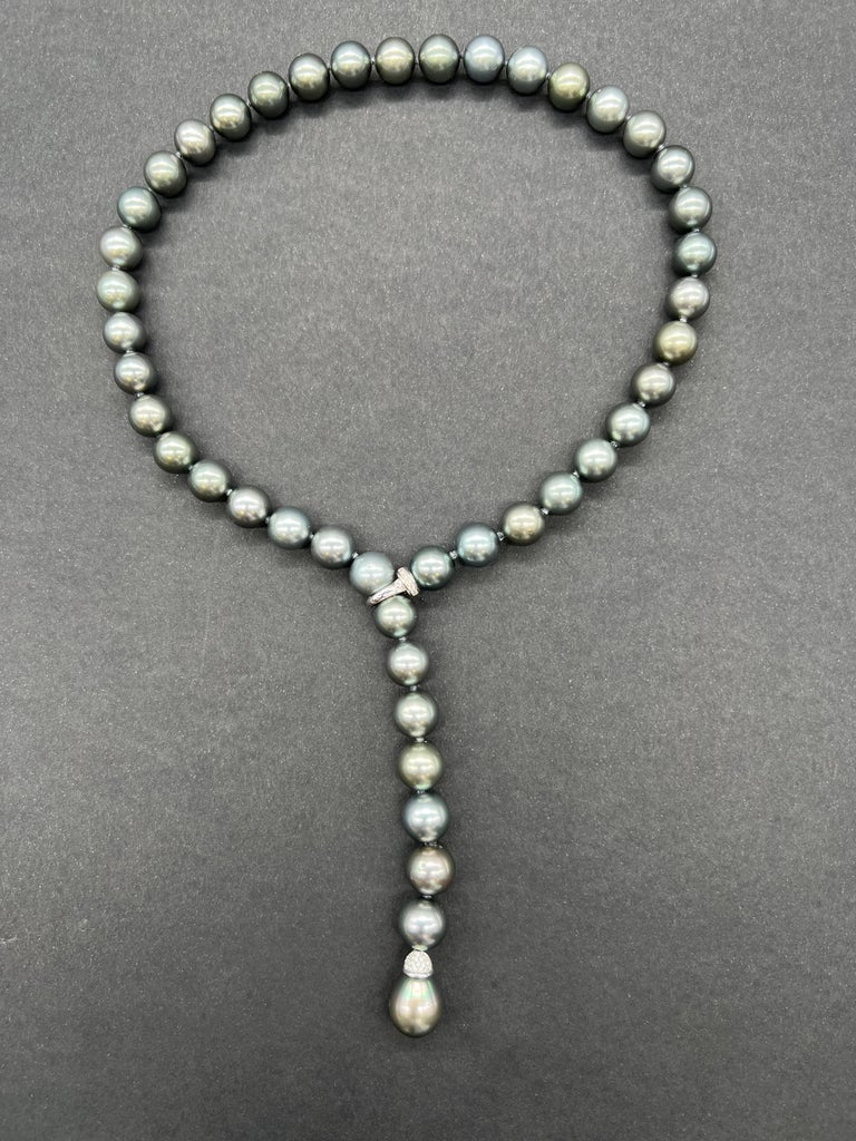 Tahiti Cultured Pearls and Diamonds White Gold Adjustable Necklace For ...