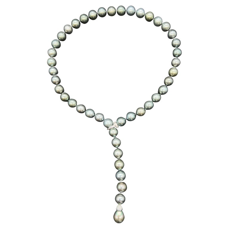 Tahiti Cultured Pearls and Diamonds White Gold Adjustable Necklace For ...