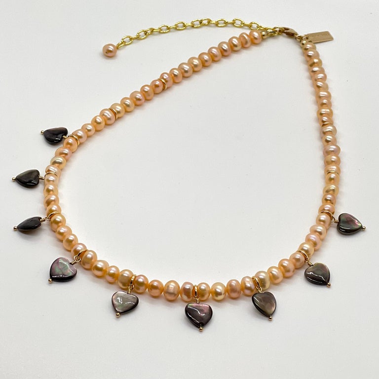 Tahitian Heart Shells with Golden Pearl Necklace For Sale at 1stDibs