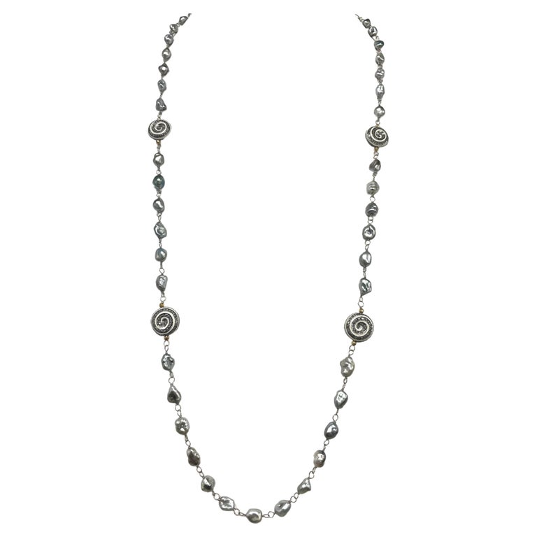Tahitian Keshi Pearl Necklace with Enamel and Pave Diamond Pinwheel ...