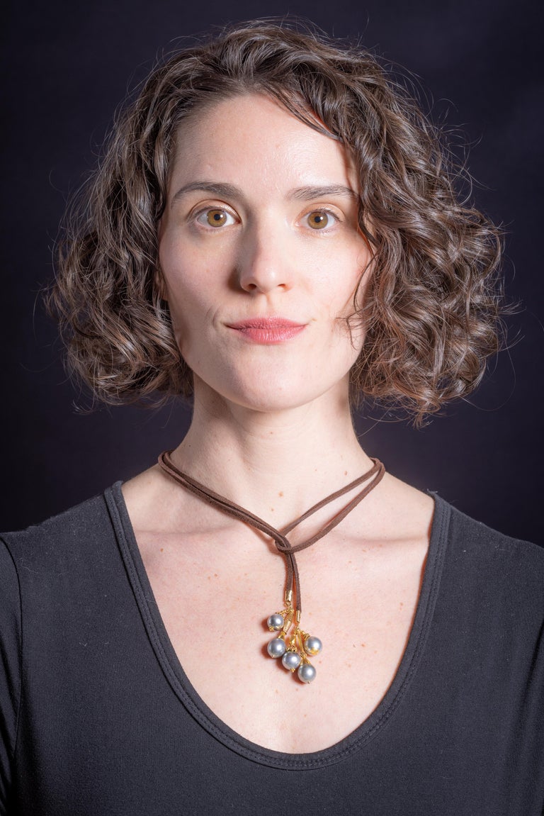 Tahitian Pearl and 18K Gold Lariat Necklace on Suede, by Deborah ...