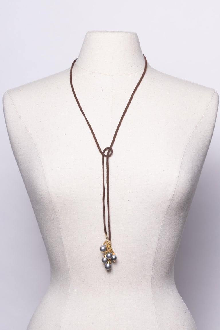Tahitian Pearl and 18K Gold Lariat Necklace on Suede, by Deborah ...