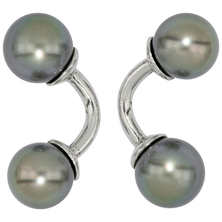 Tahitian Pearl 925 Silver Cufflinks For Sale at 1stDibs
