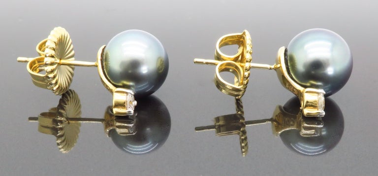Tahitian Pearl and Diamond Stud Earrings at 1stDibs