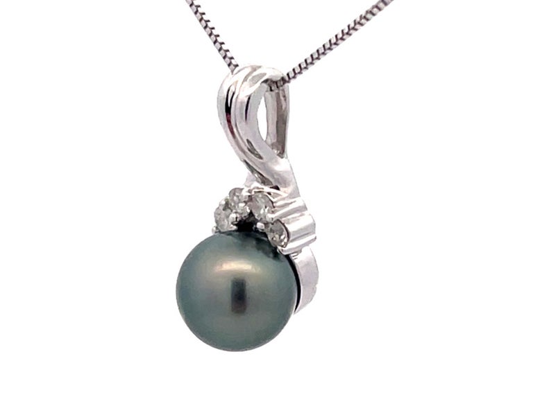 Tahitian Pearl Diamond Pendant and Chain in 14k White Gold For Sale at ...