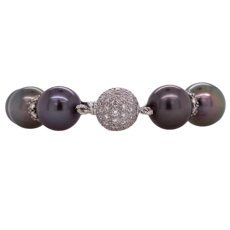 Tahitian Pearl Diamond Rhondel Platinum Estate Bracelet at 1stDibs