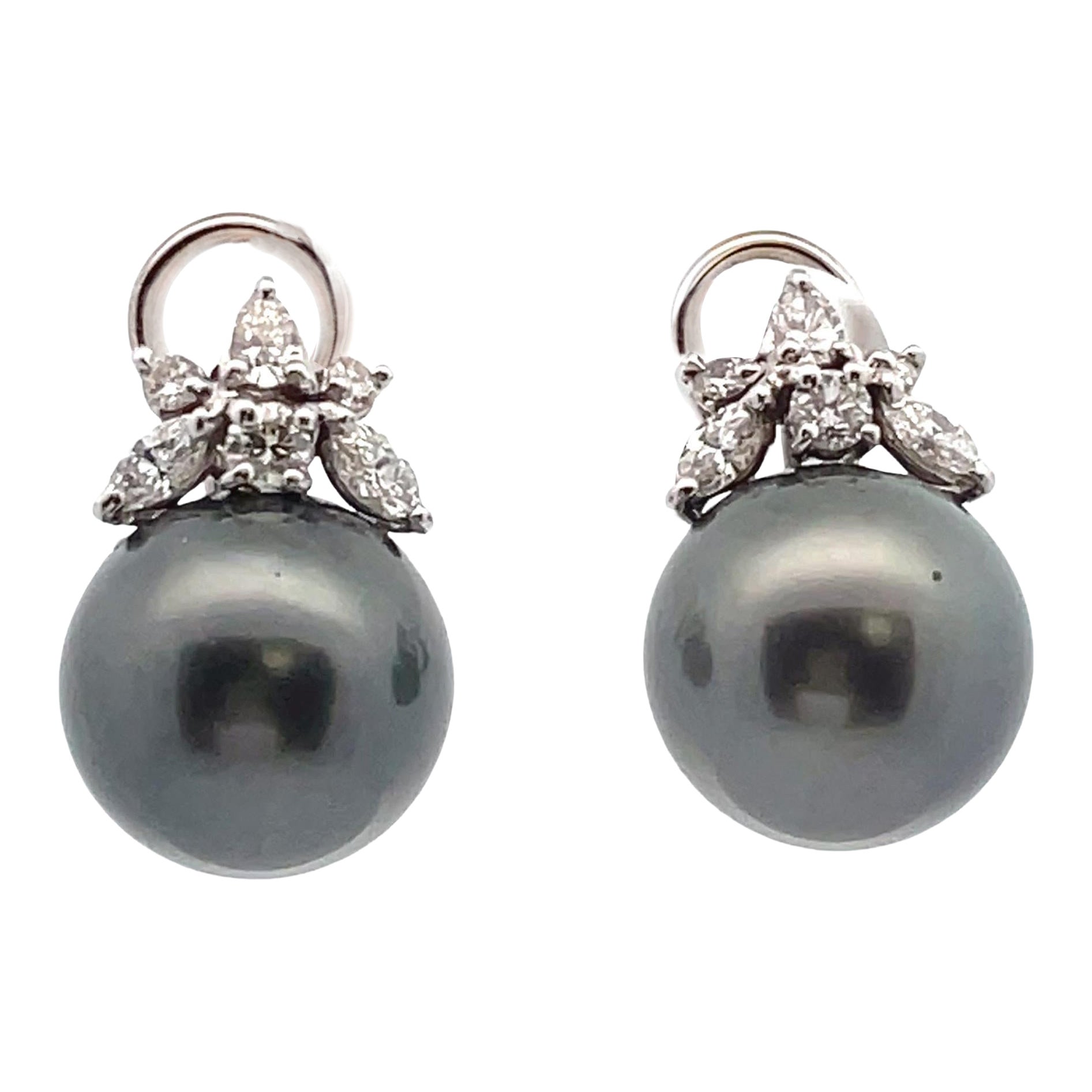 Modern Black Pearl Diamond White Gold Drop Earrings For Her For Sale at ...