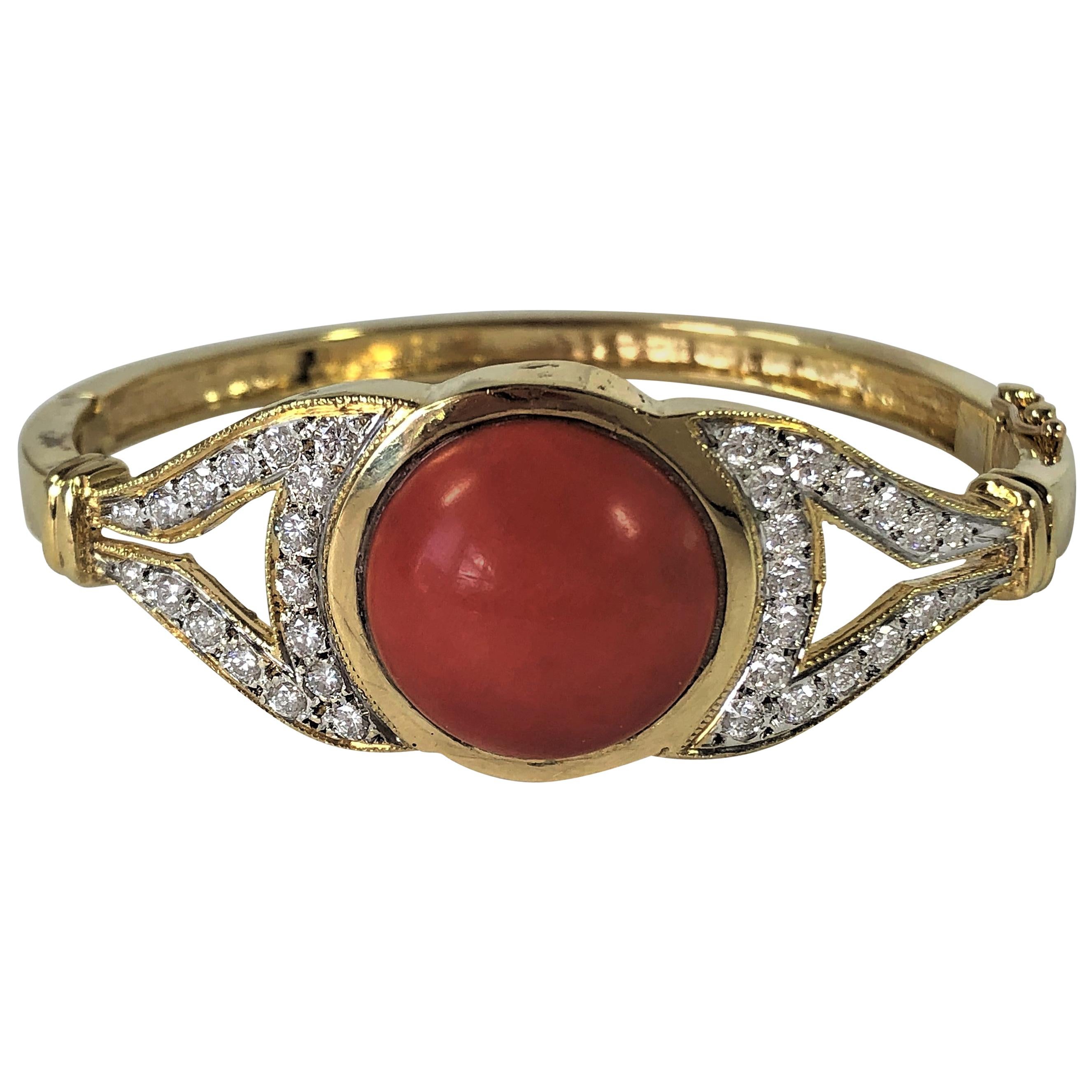 Coral Diamond Bangle For Sale at 1stDibs