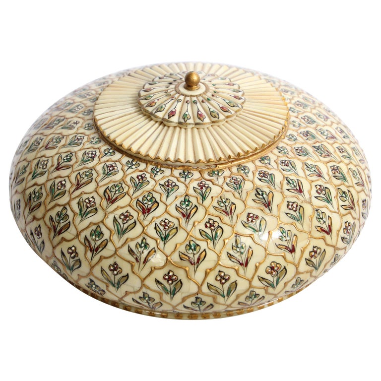 Collectible Opium Container Mughal Art Round Lidded Box For Sale at 1stDibs