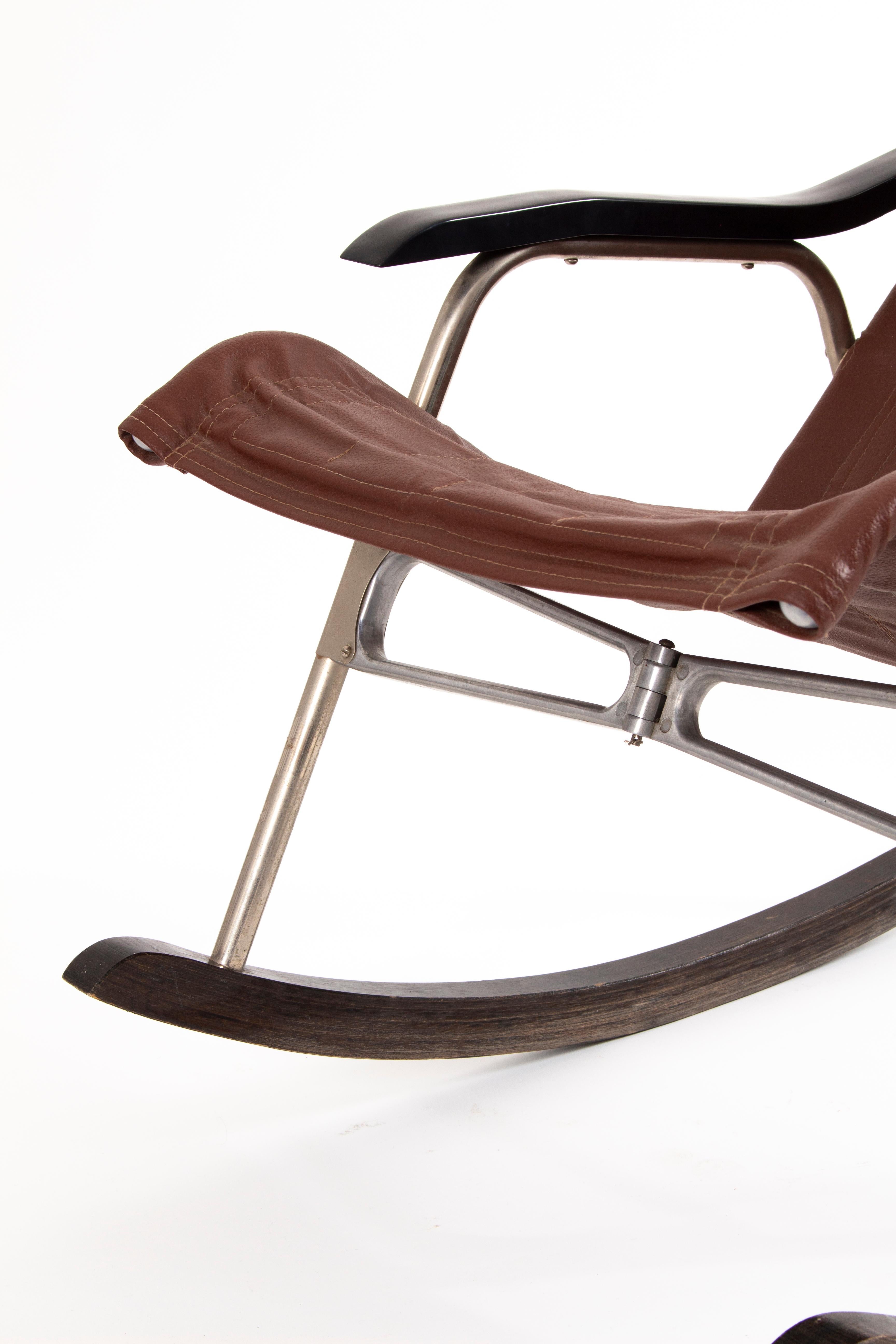 Takeshi Nii Design Leather Rocking Folding Chair, 1950s For Sale at 1stDibs