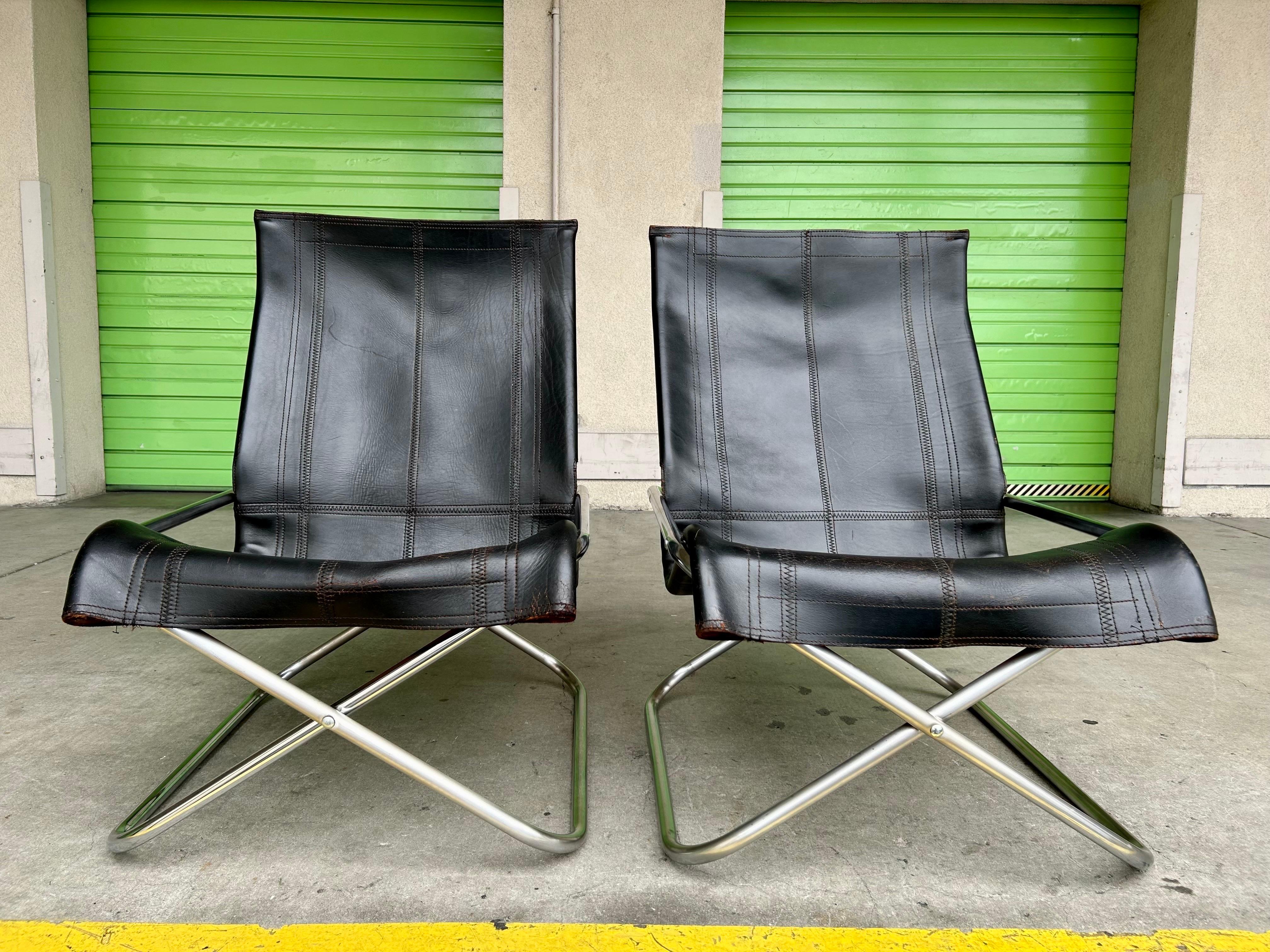 Takeshi Nii Saddle Leather ‘Ny’ Lounge Chairs For Sale at 1stDibs
