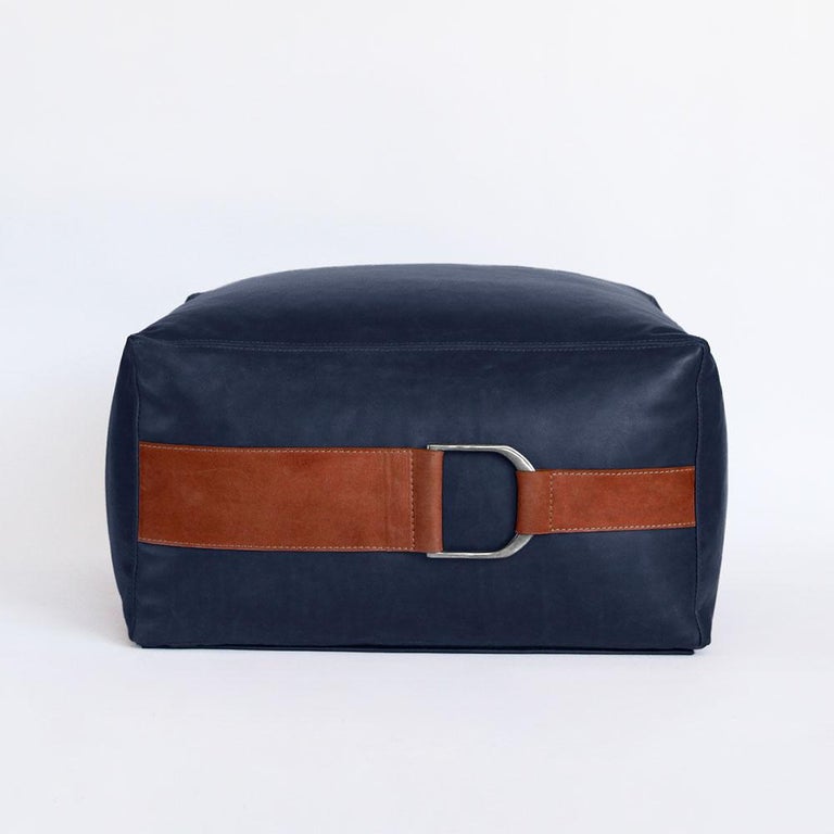 Leather Ottoman in Cobalt, Large — Talabartero Collection For Sale at ...