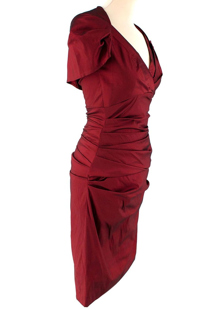 Talbot Runhof Red Ruched Capelet Cap Sleeve Dress - Size US 6 For Sale ...