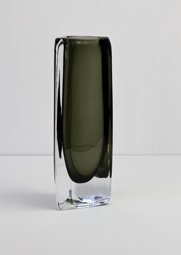 Tall 1950s Dark Toned Sommerso Vase Signed Nils Landberg for Orrefors ...
