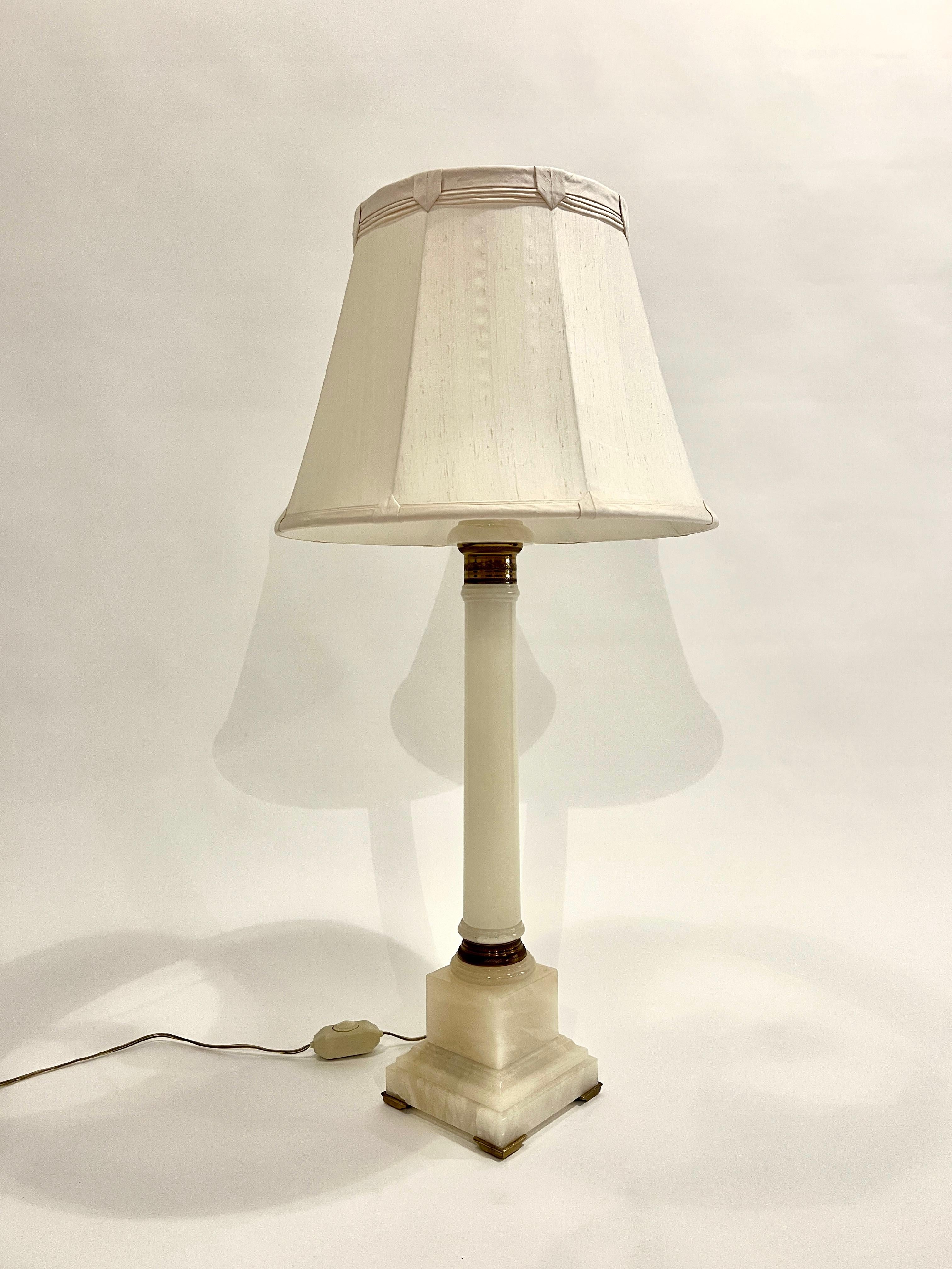 Tall Alabaster Column Table Lamp by Marbro For Sale at 1stDibs