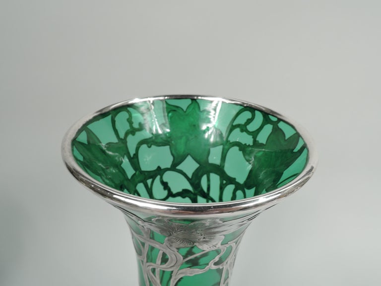 Tall Antique Art Nouveau Green Silver Overlay Vase by Alvin For Sale at ...