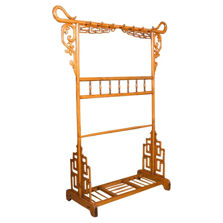 Tall Antique Carved Hall Stand, Oriental, Chinese Elm, Hat, Coat Rack ...