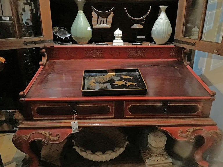 Tall Antique Indonesian Secretary with Glass Panels For Sale at 1stDibs