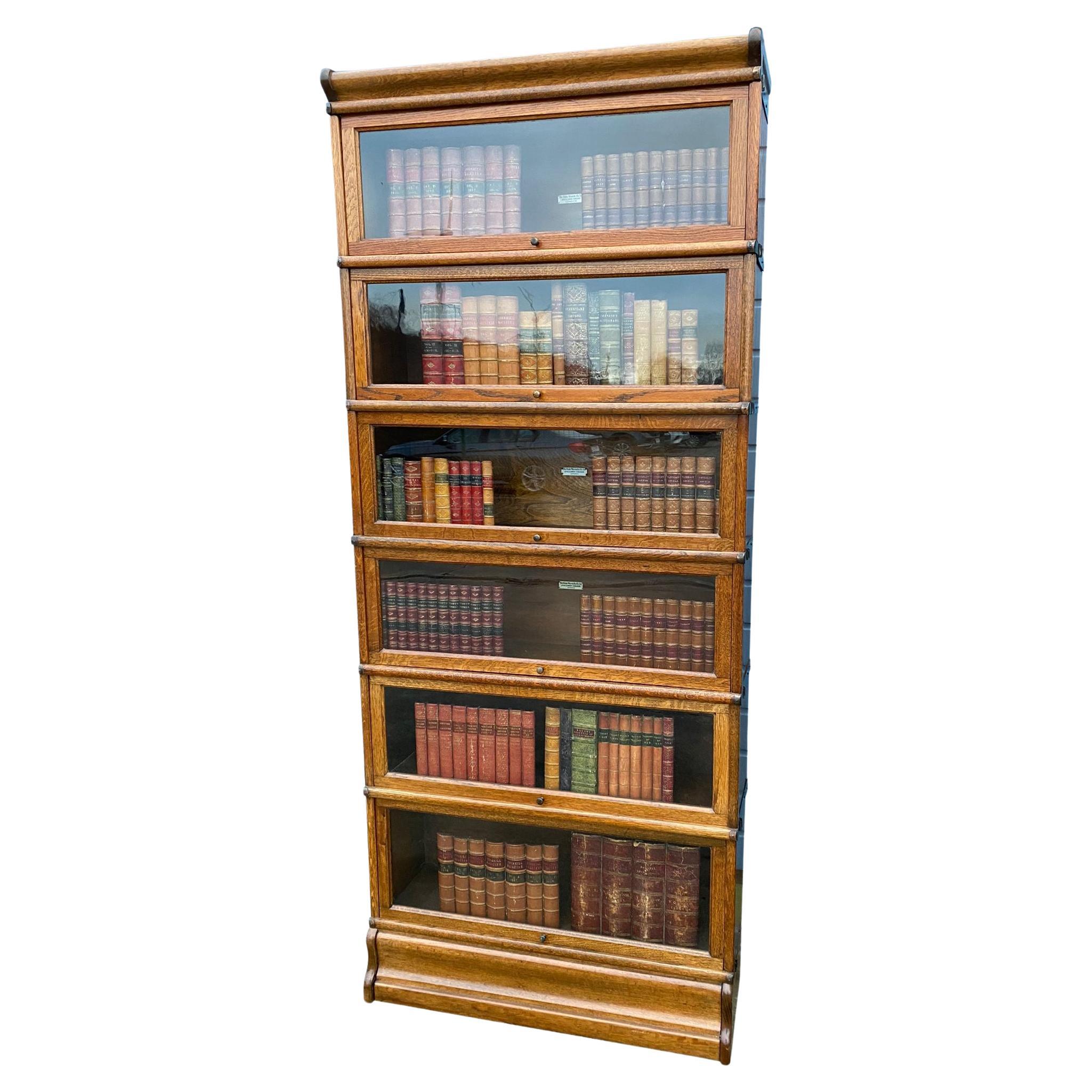 Tall Antique Oak Globe Wernicke Bookcase For Sale at 1stDibs