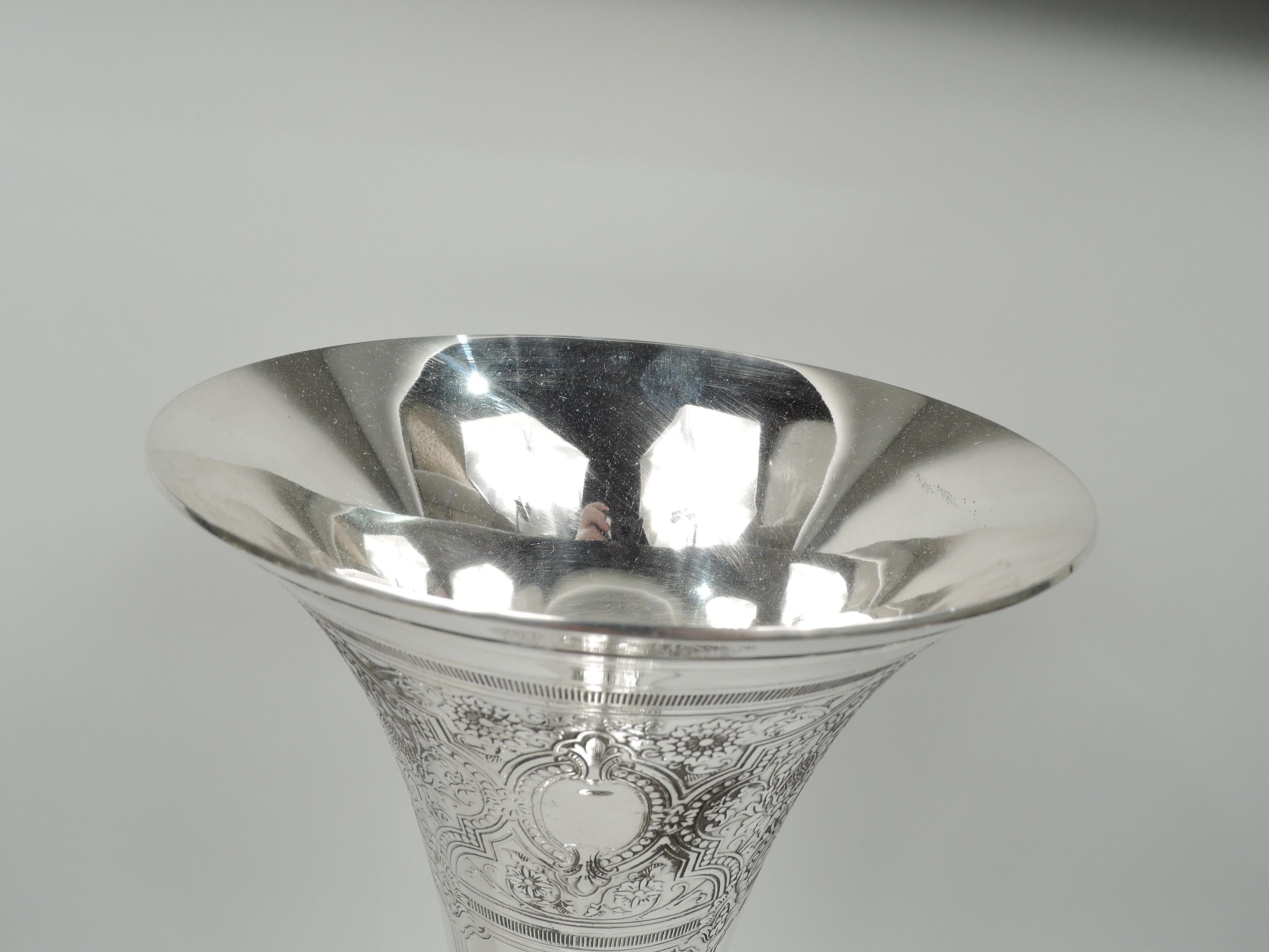 Tall Antique Tiffany Aesthetic Sterling Silver Trumpet Vase For Sale at ...