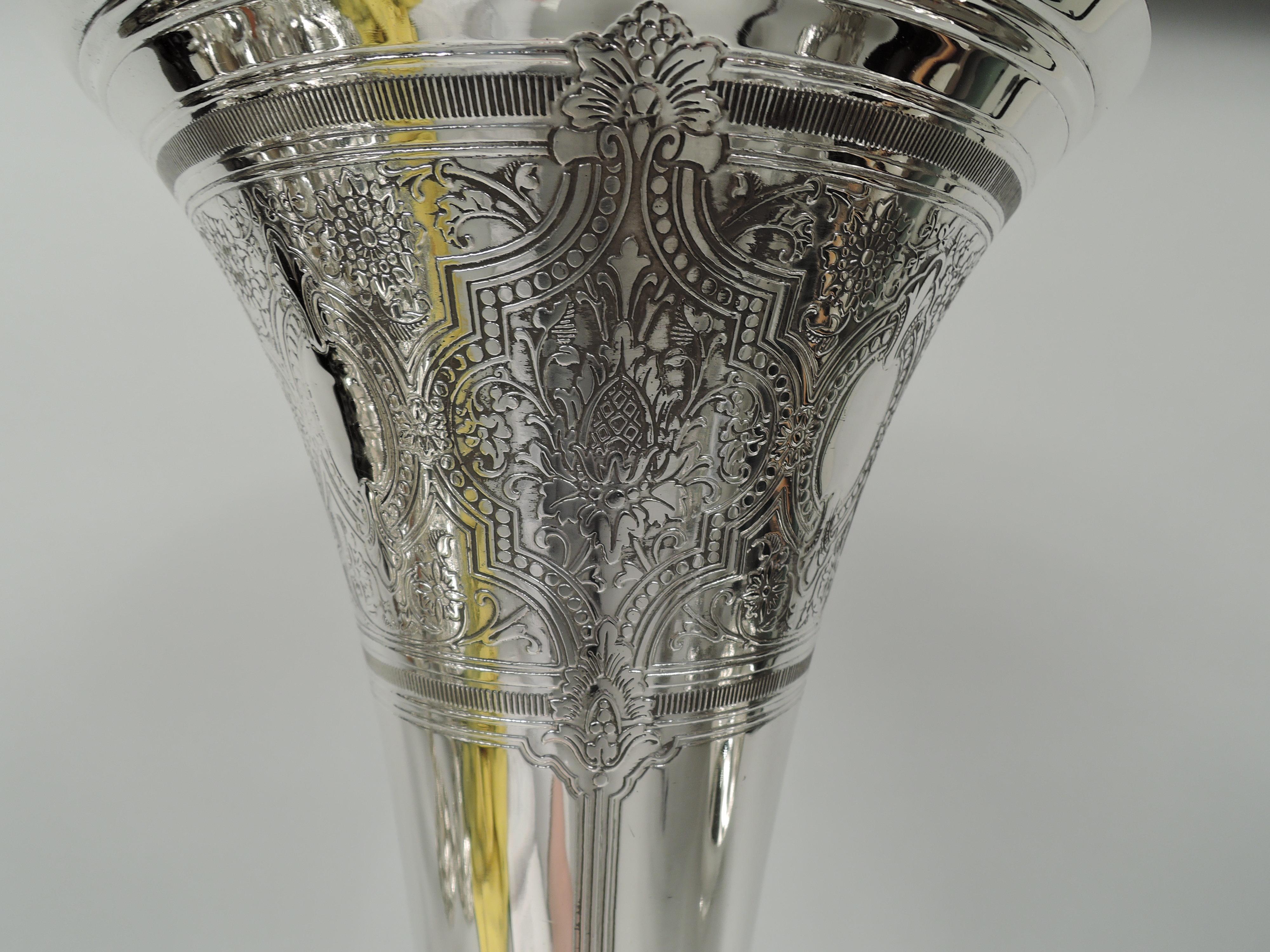 Tall Antique Tiffany Aesthetic Sterling Silver Trumpet Vase For Sale at ...