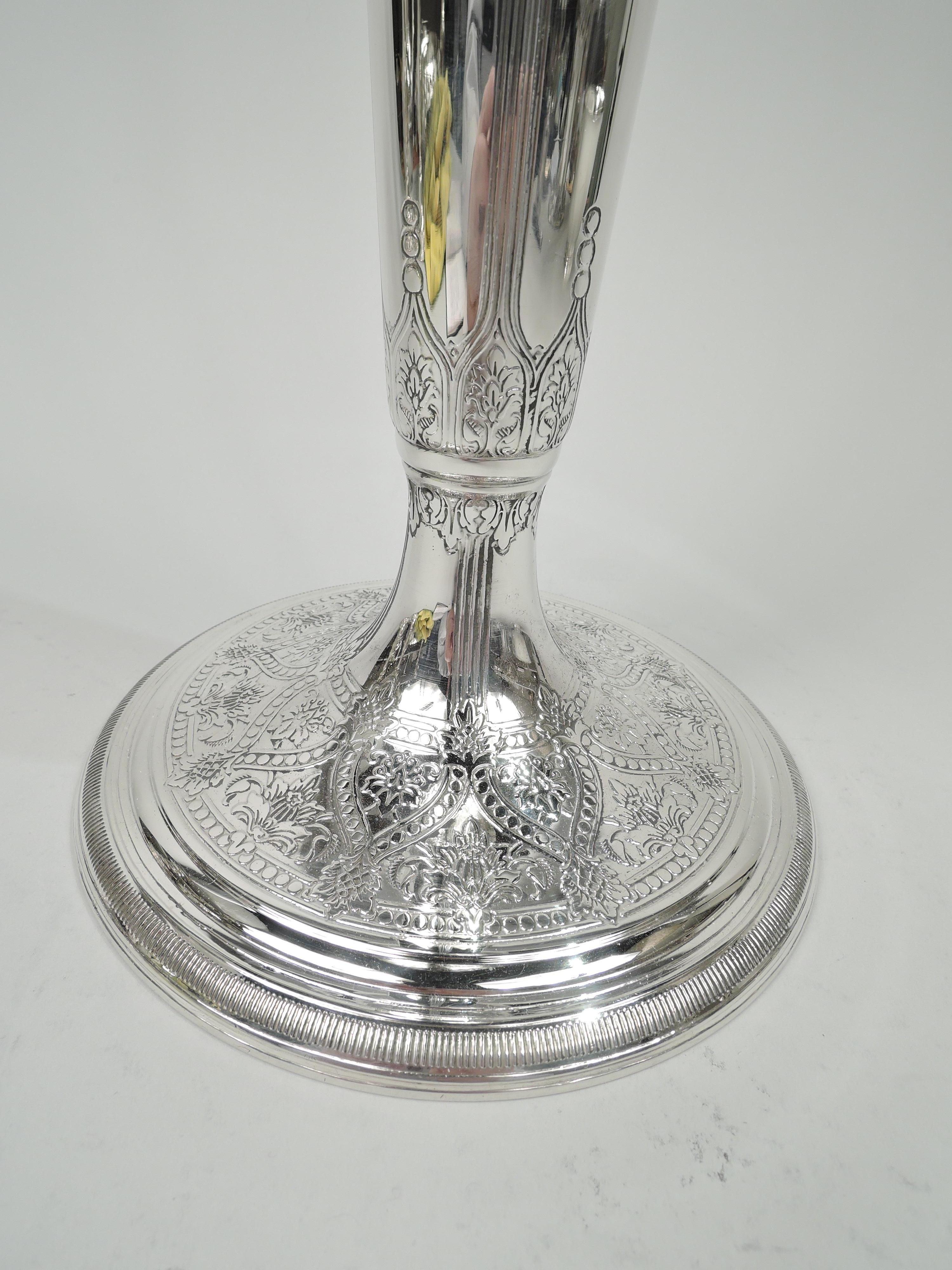 Tall Antique Tiffany Aesthetic Sterling Silver Trumpet Vase For Sale at ...