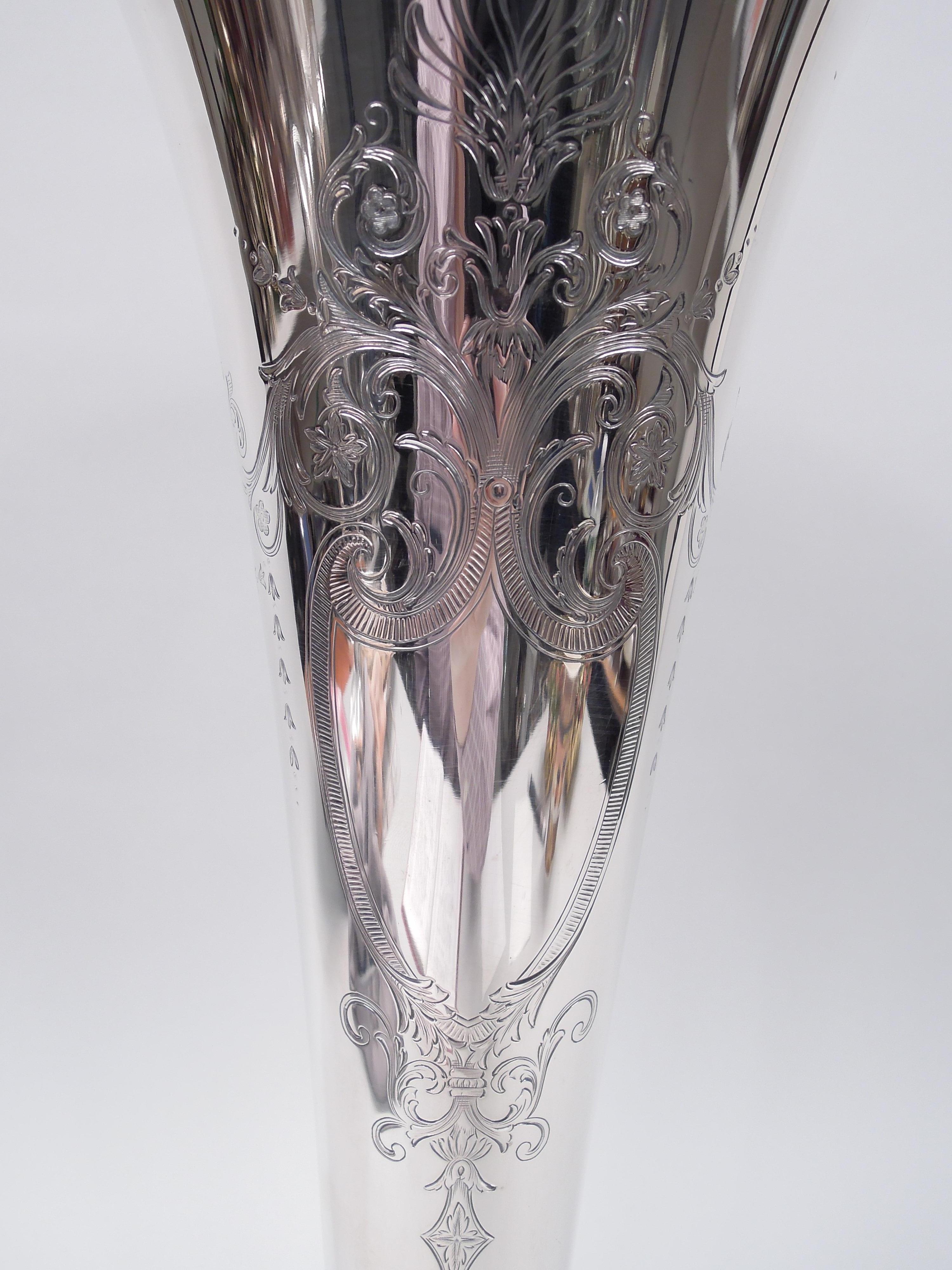 Tall Antique Tiffany Edwardian Classical Sterling Silver Trumpet Vase ...