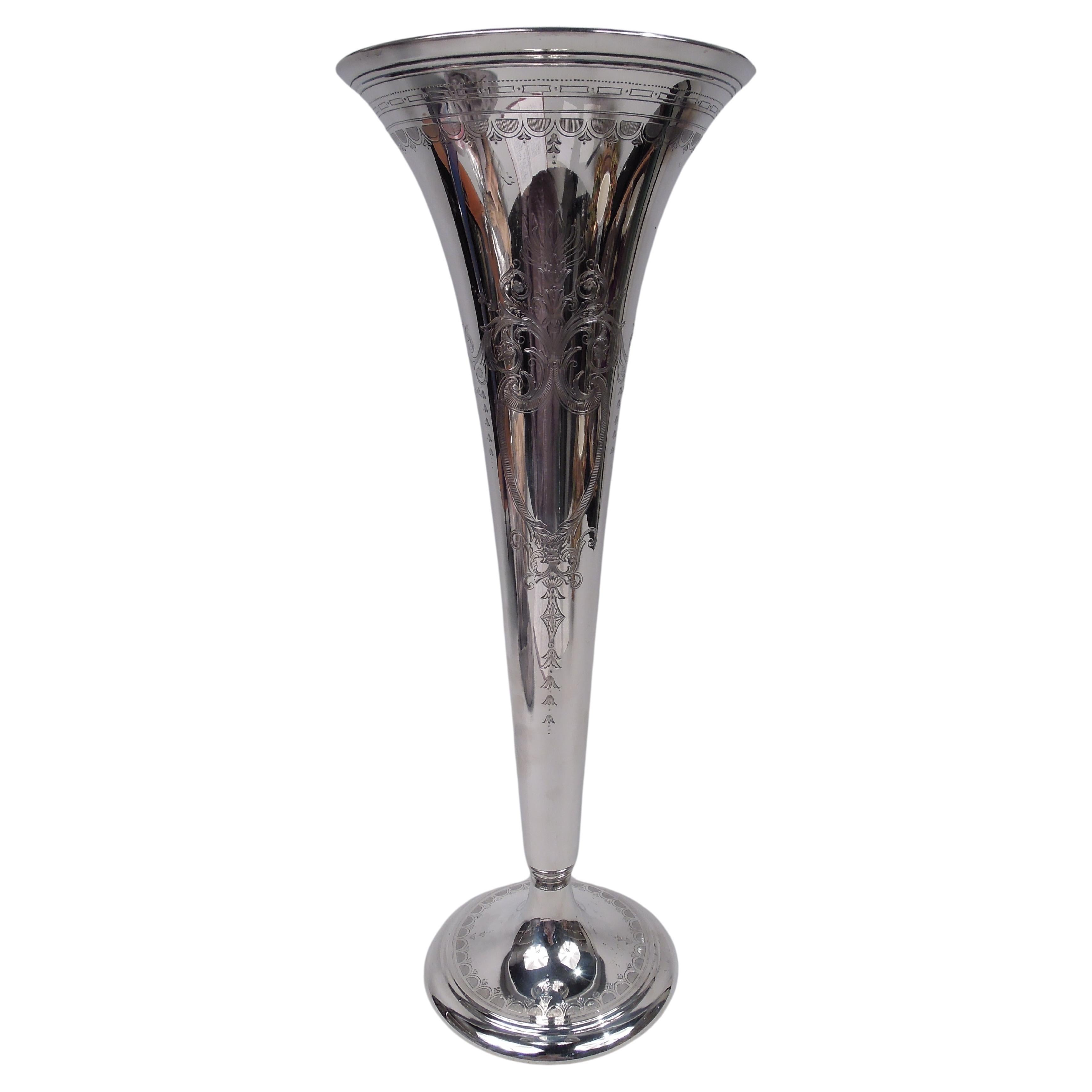 Tall Antique Tiffany Edwardian Classical Sterling Silver Trumpet Vase ...