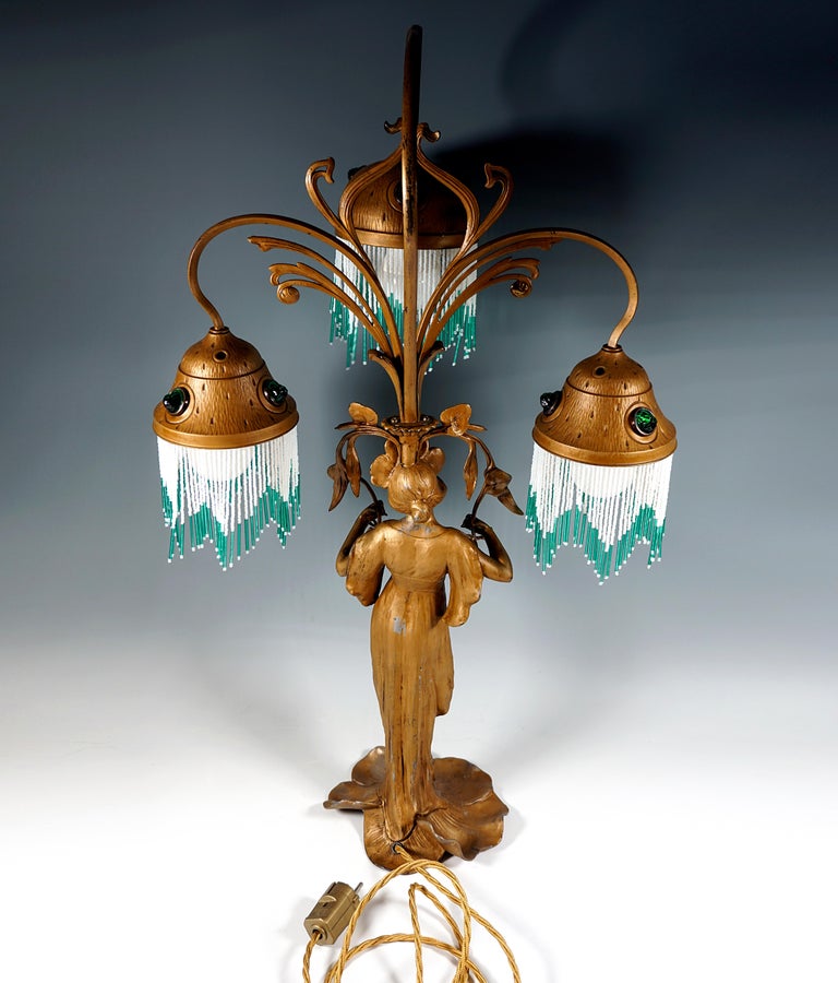 Tall Art Nouveau 3 Lights Table Lamp 'Flora', France, Around 1900 For ...