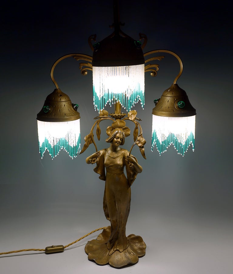 Tall Art Nouveau 3 Lights Table Lamp 'Flora', France, Around 1900 For ...