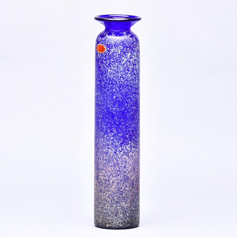 Tall Blue Murano Glass Scavo Style Slender Vase For Sale at 1stDibs