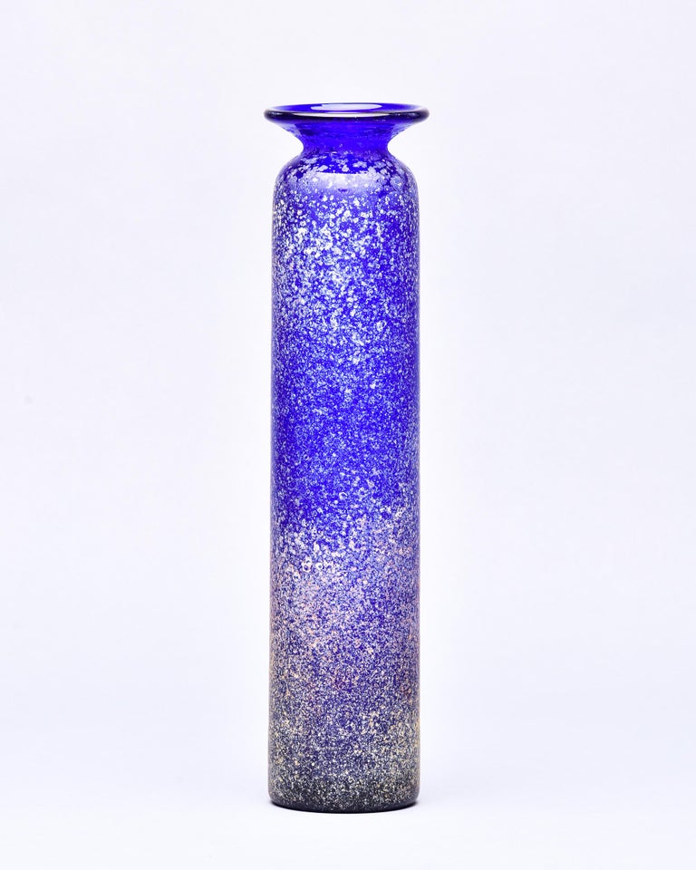 Tall Blue Murano Glass Scavo Style Slender Vase For Sale at 1stDibs