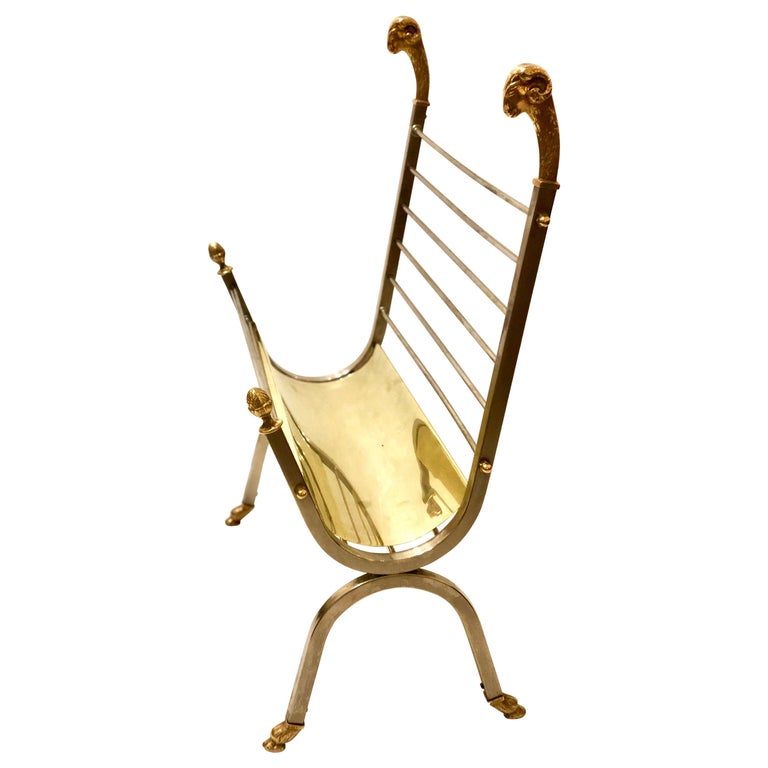 Tall Brass and Steel Magazine Rack by Maison Jansen at 1stDibs