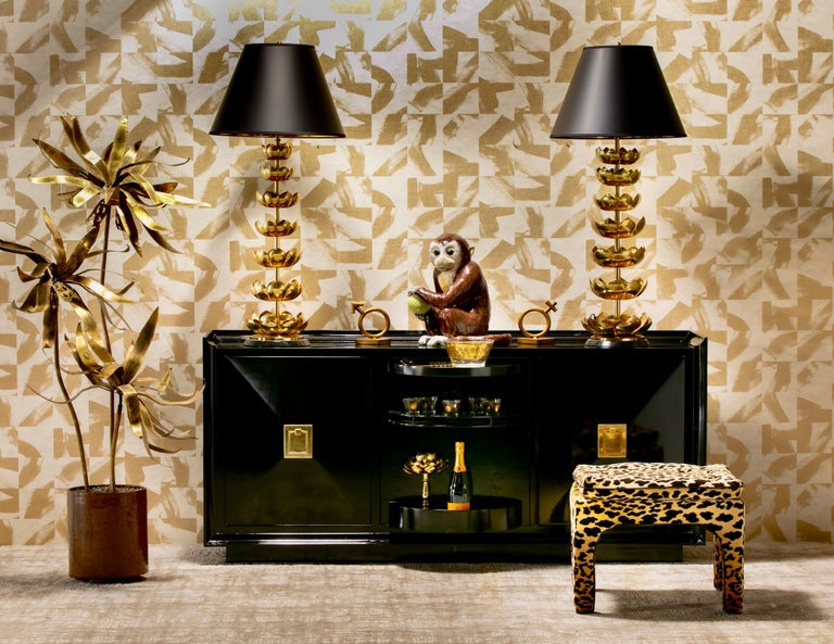 Tall Brass Feldman Lighting Lamp with Lotus Flower Layered Detail c ...