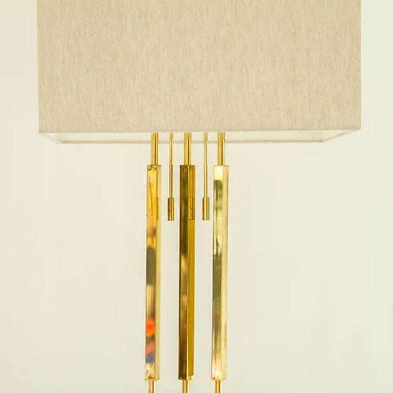 Tall Brass Rod and Wooden Veneered Lamp, 1960s For Sale at 1stDibs