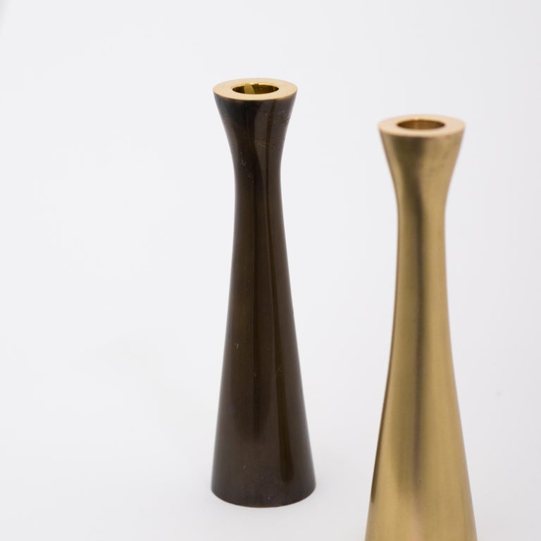 Tall Brass Tapered Candle Holder With Bronze Patina At 1stdibs